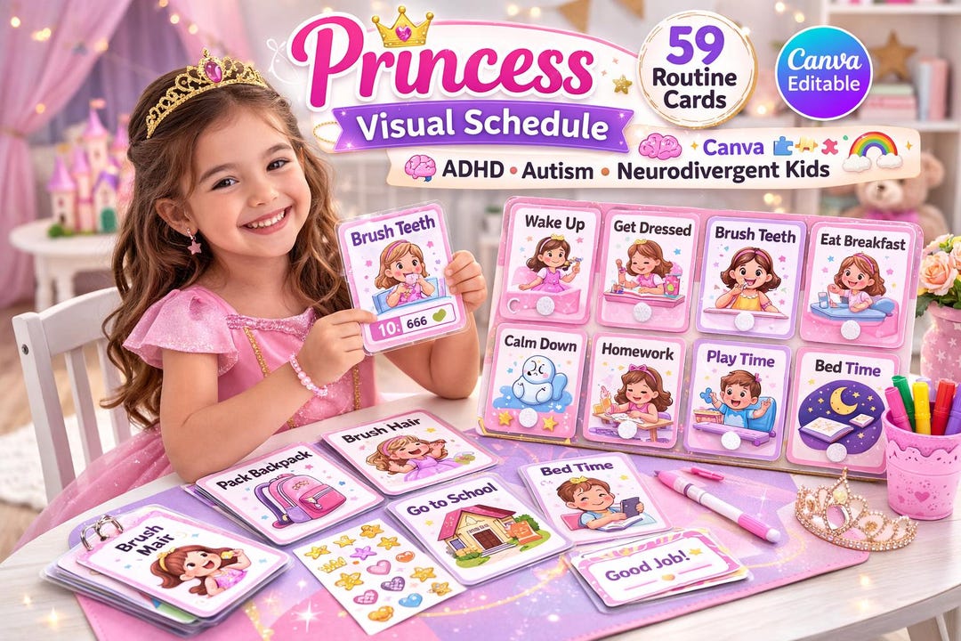 Princess Visual Schedule for Kids | ADHD Autism Routine Chart (59 Cards ...