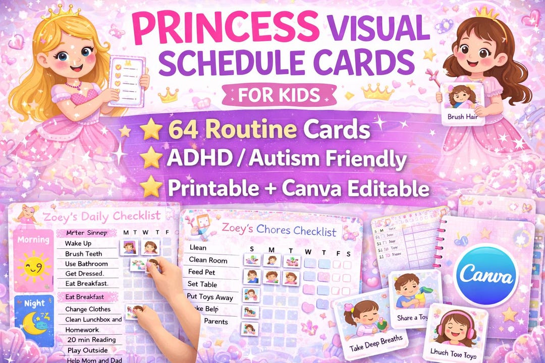 Princess Visual Schedule Cards for Kids | ADHD Autism Routine Chart ...