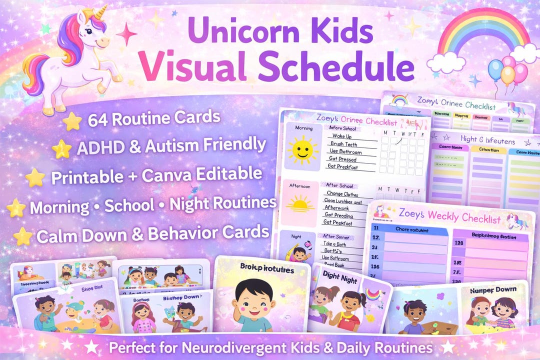 Unicorn Visual Schedule for Kids | ADHD Autism Routine Chart (printable ...