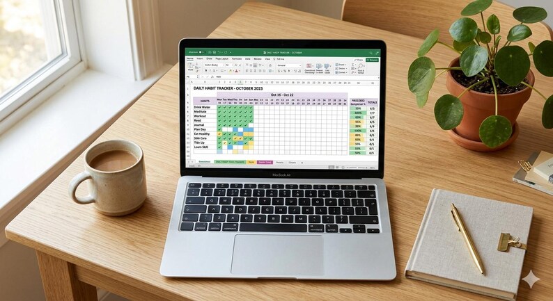 Daily Habit Tracker Spreadsheet Excel Template Monthly Habit Planner ...