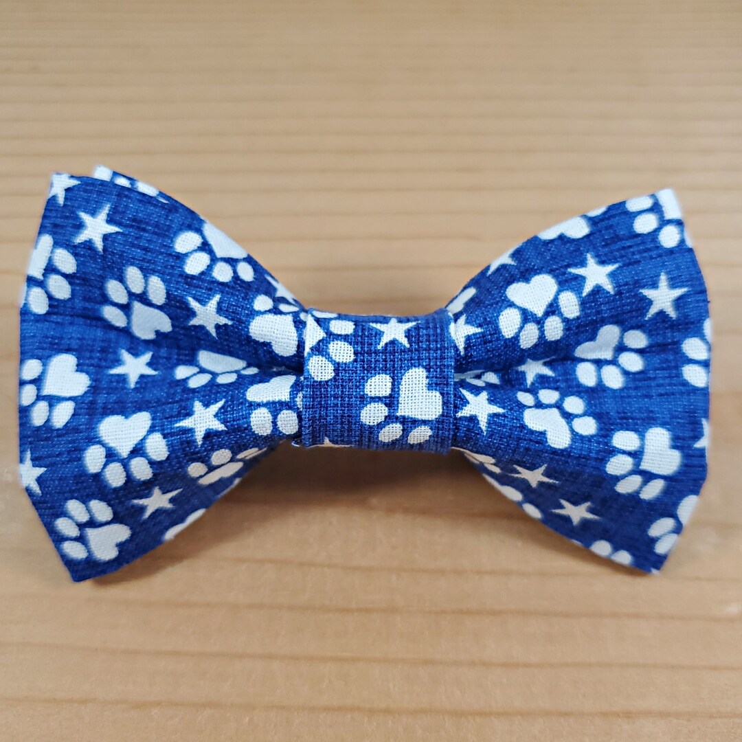 Blue Denim Paw Prints Stars Bow Tie Dog Cat Collar Washable - Etsy