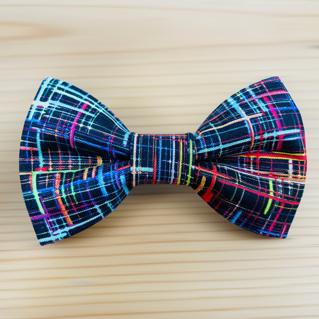 Technicolor 80s Rainbow Geek Fun Durable Bow Tie Dog Cat Collar ...