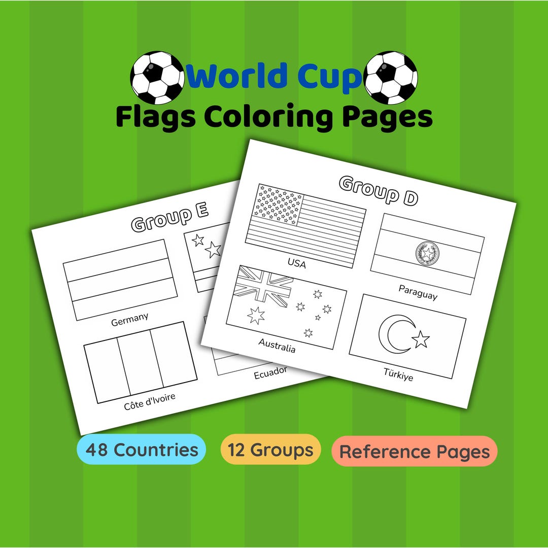 World Cup Flags Coloring Pages | 48 Countries, 12 Groups (digital ...