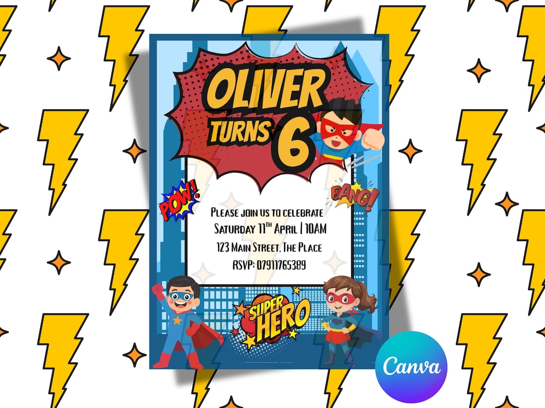 Superhero 6th Birthday Invitation | Superhero Party | Editable Canva ...