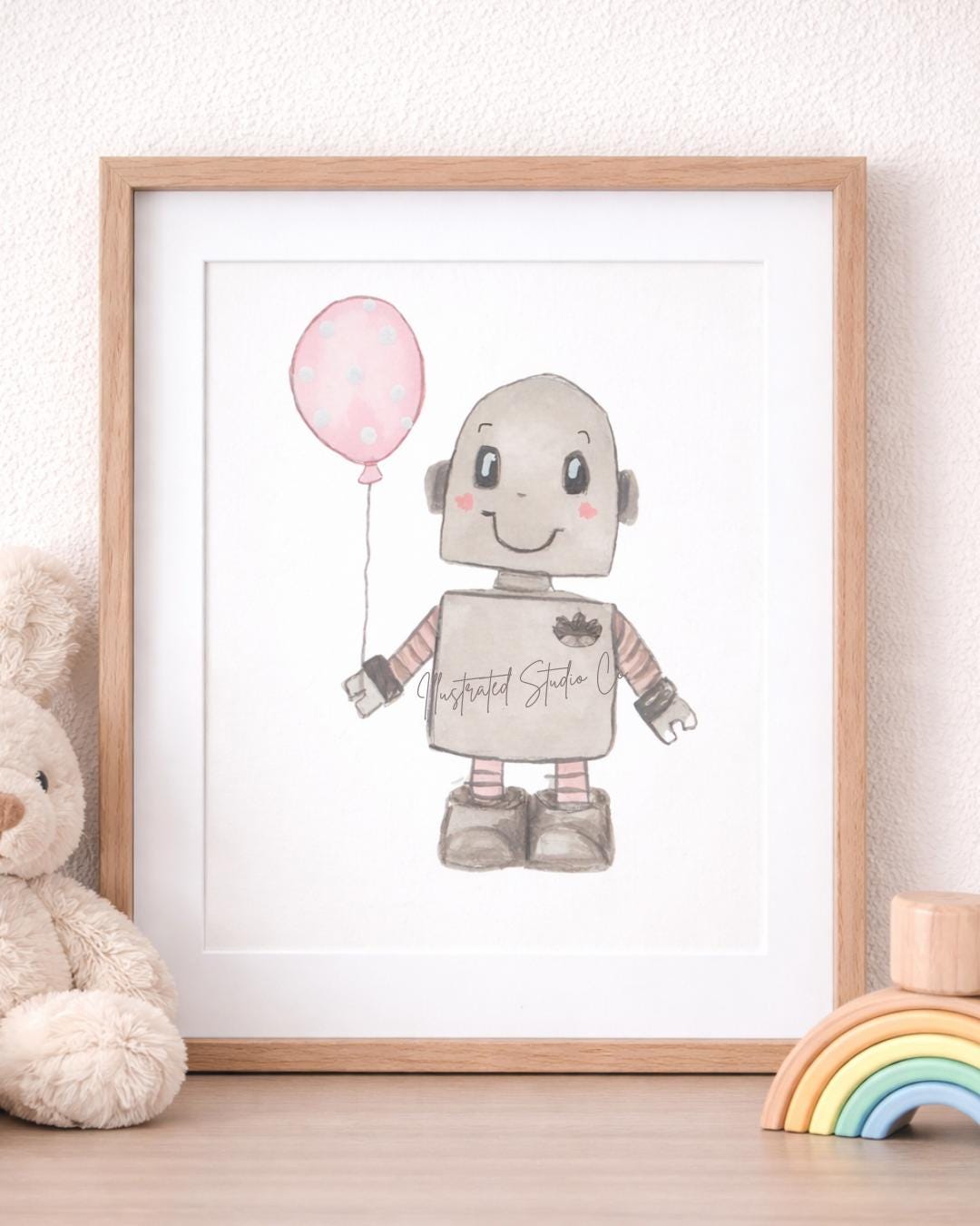 Hand Painted Robot Nursery Art | Watercolor Balloon Print (digital ...