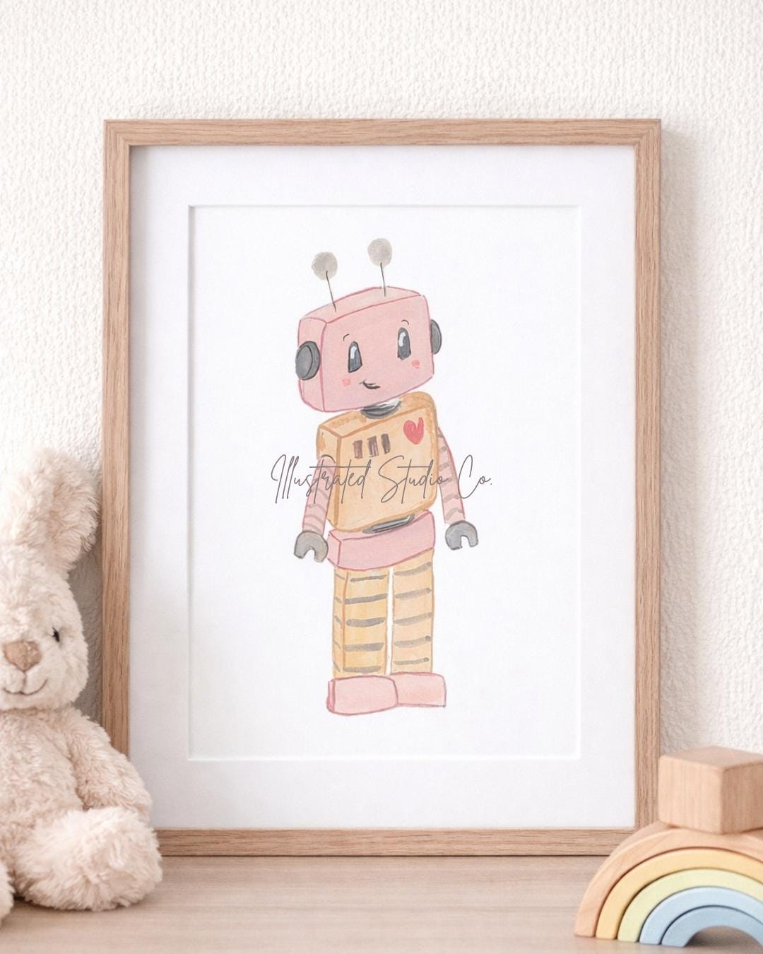 Hand Painted Robot Nursery Print | Pastel Watercolor Kids Wall Art ...