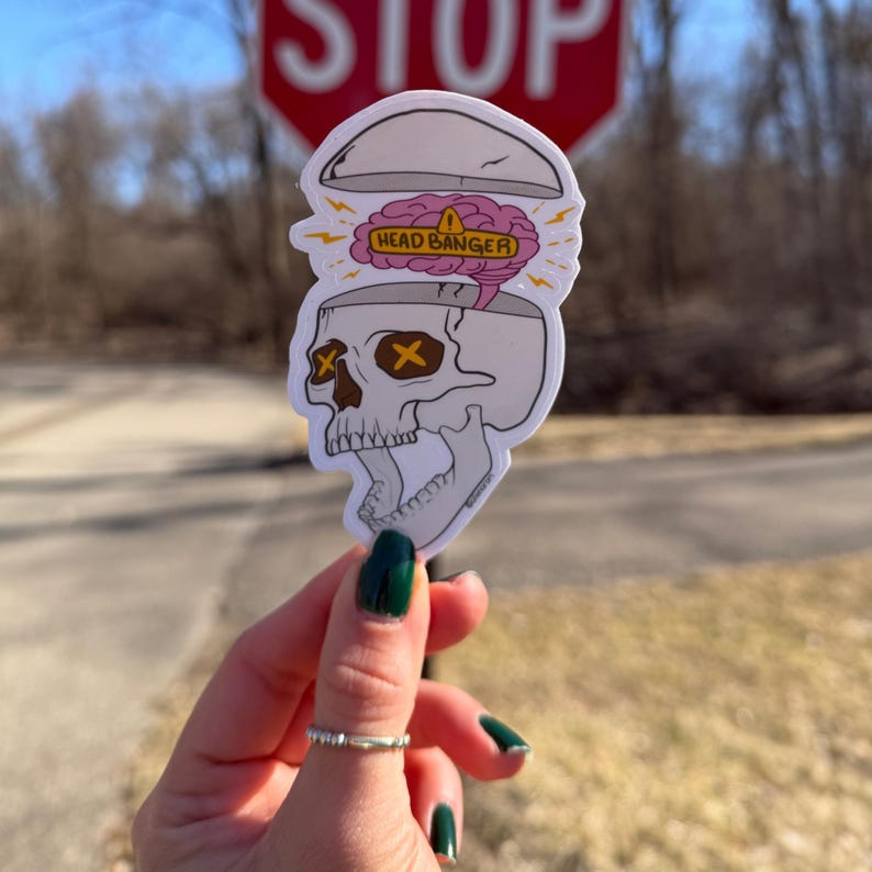 Headbanger Skull Sticker | Brain Art | Music, Rave, EDM Lover Gift ...