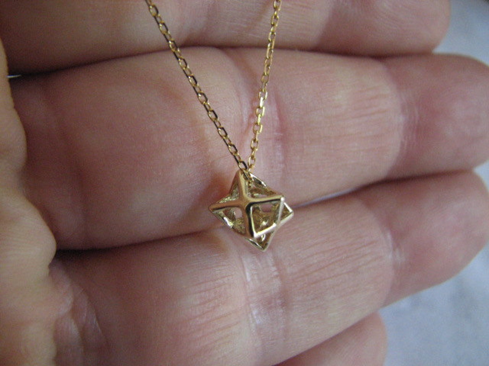 Merkaba Necklace 14K Gold Merkaba Charm on a Fine Chain - Etsy