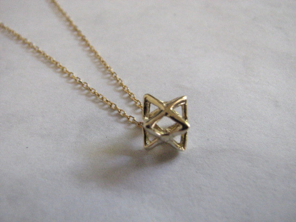 Merkaba Necklace 14K Gold Merkaba Charm on a Fine Chain | Etsy