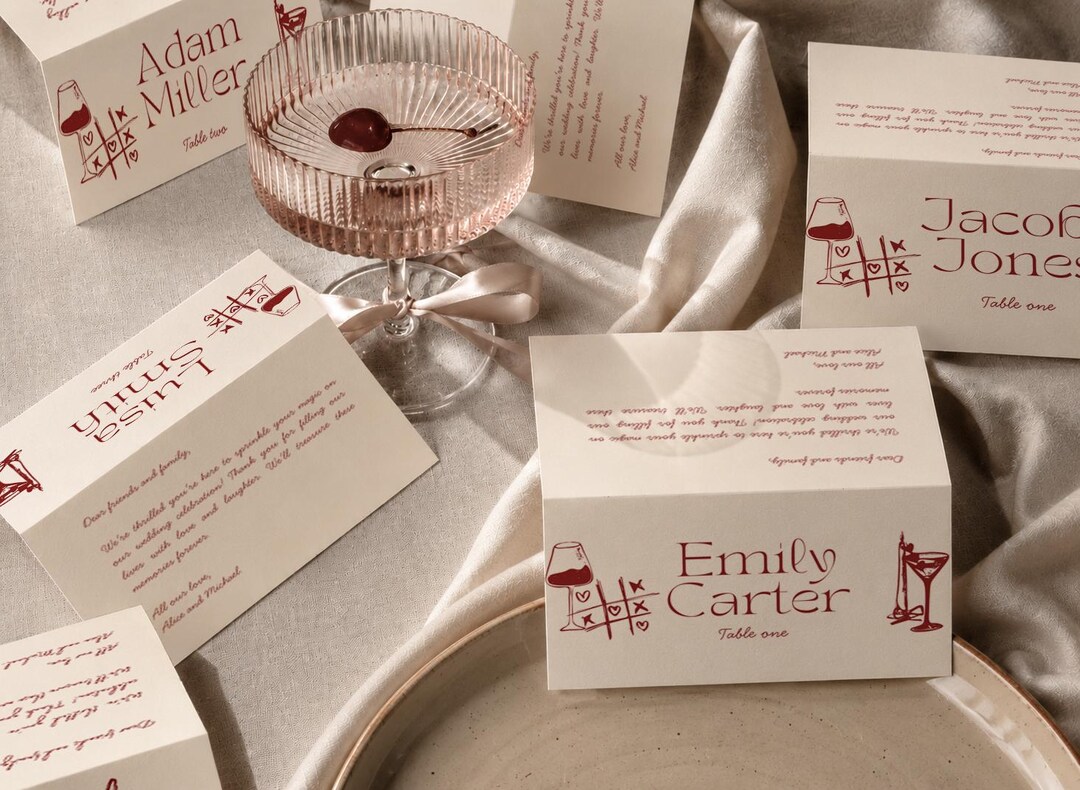 TABLE PLACE CARDS Template | Hand Drawn | Illustration | Food Whimsical ...