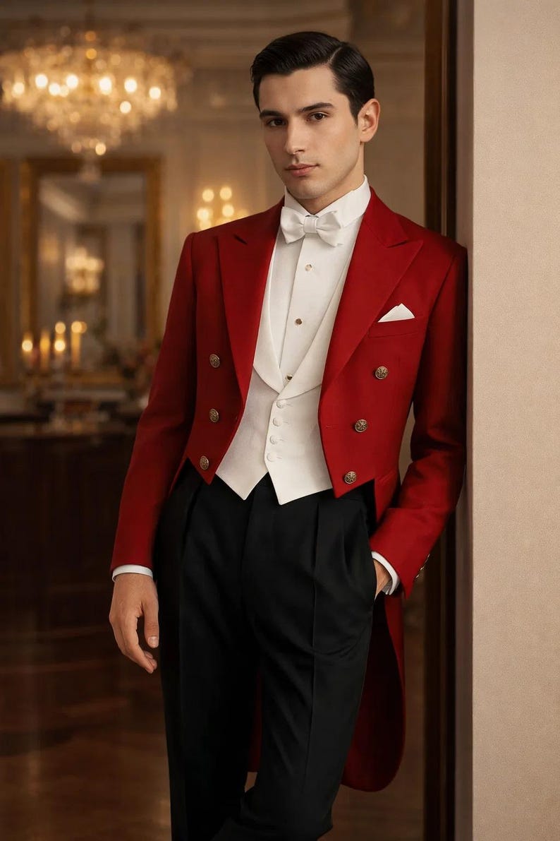 British Red Black Tailcoat Suit – Royal Style Formal Wedding Tuxedo ...