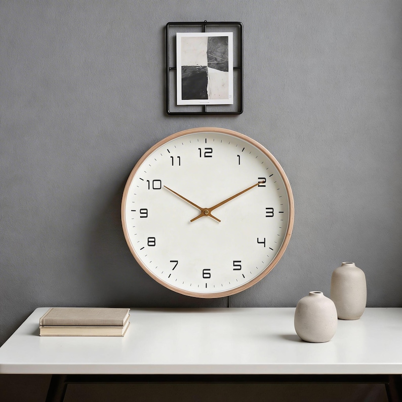 Nordic Solid Wood Wall Clock, Silent Minimalist Scandinavian Decor ...
