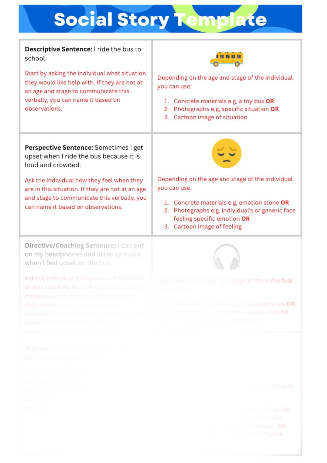 Social Story Guide and Template - Etsy