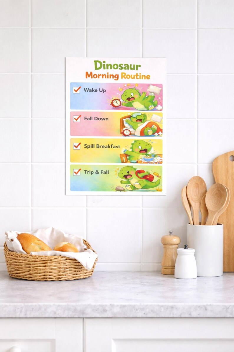 Funny Dinosaur Morning Routine Chart | Visual Schedule for Toddlers ...