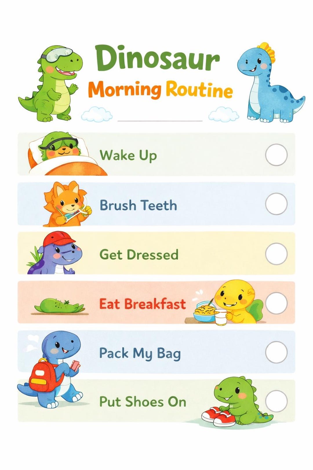 Dinosaur Morning Routine Chart | Toddler Visual Schedule (instant ...
