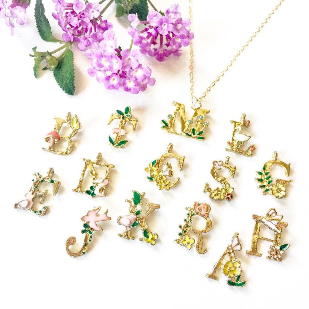 Initial Necklace Gold Enameled, Personalized Initial Jewelry, Alphabet ...