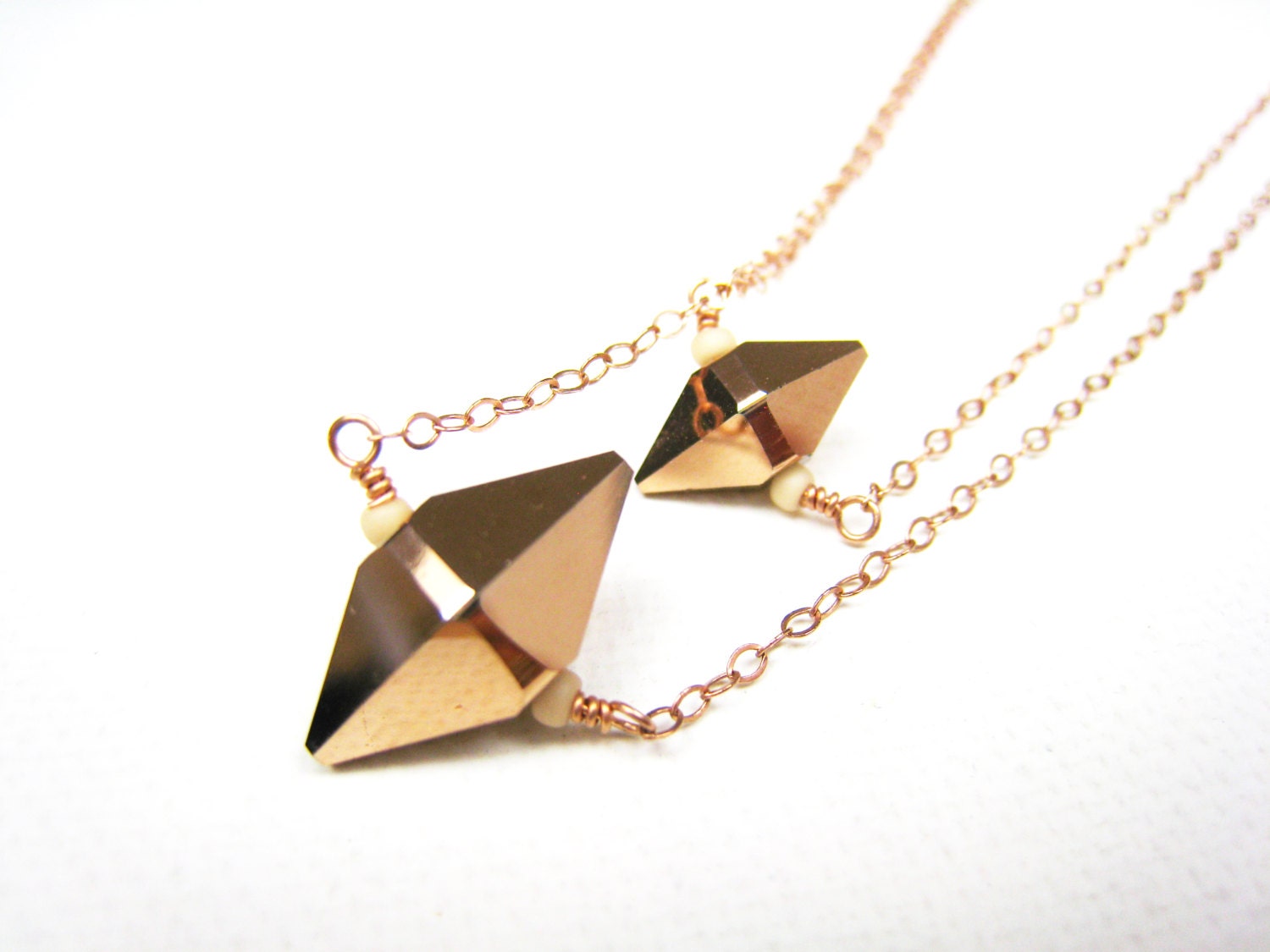 Rose Gold Crystal Spike Necklace, Double Strand Necklace, Minimalist ...