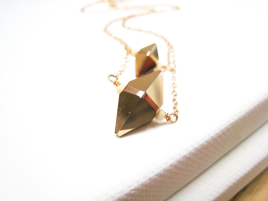 Rose Gold Crystal Spike Necklace Double Strand Necklace - Etsy