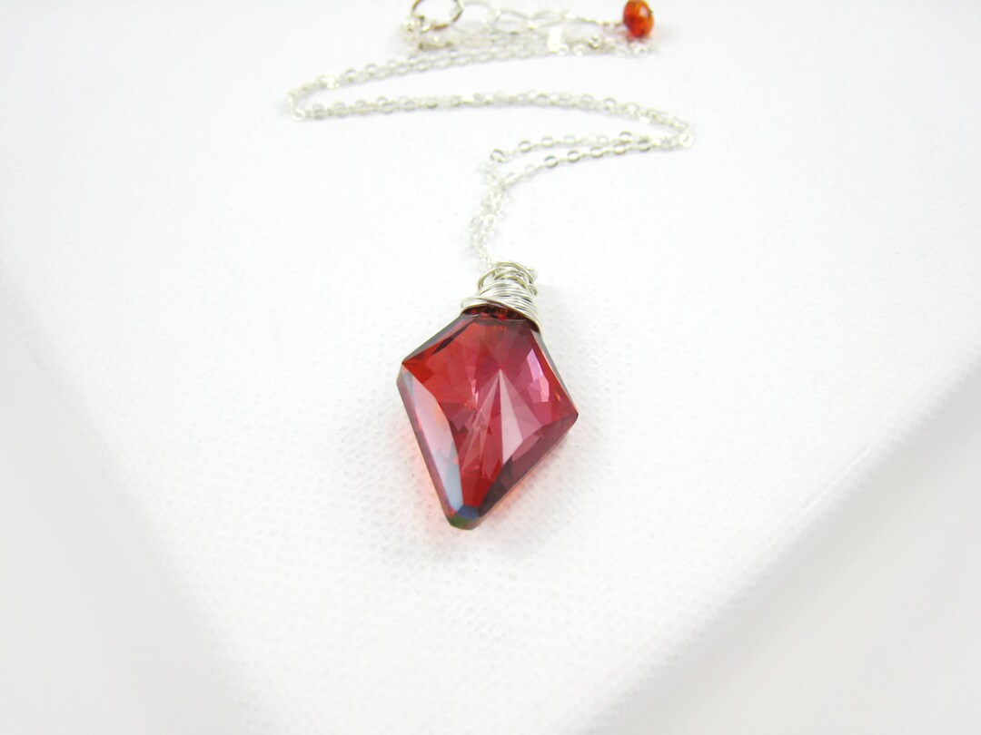 Red Magma Crystal Necklace: Sterling Silver Rhombus Pendant - Etsy