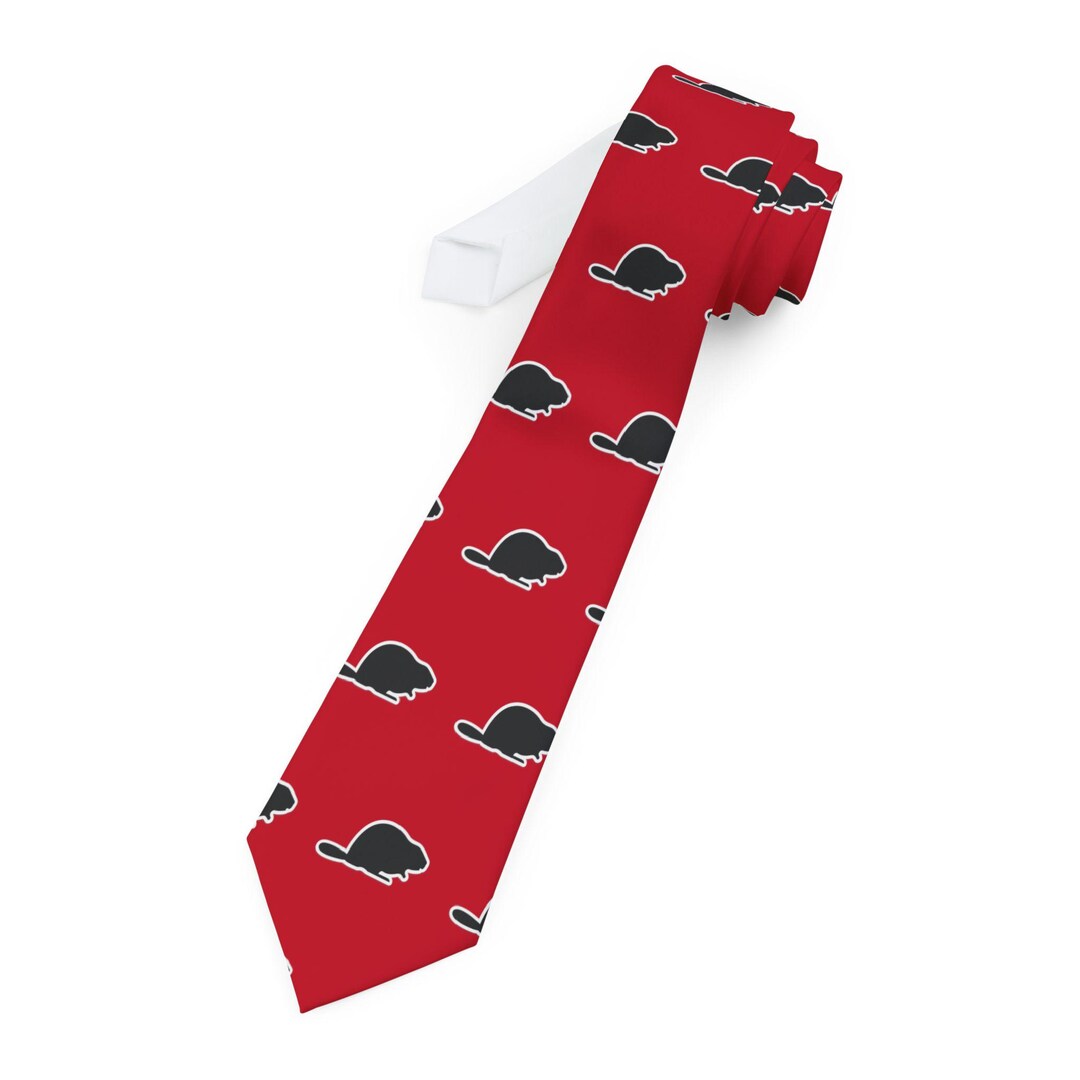 Beaver Silhouette Necktie | Red Patterned Necktie - Etsy