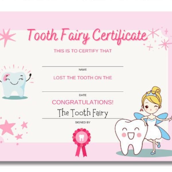 Tooth Fairy Official Certificate - Etsy