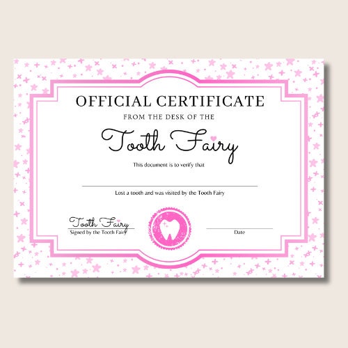 Tooth Fairy Official Certificate - Etsy