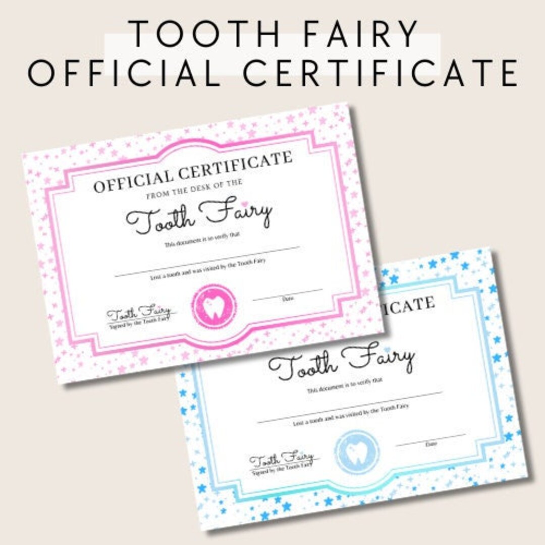 Tooth Fairy Official Certificate - Etsy
