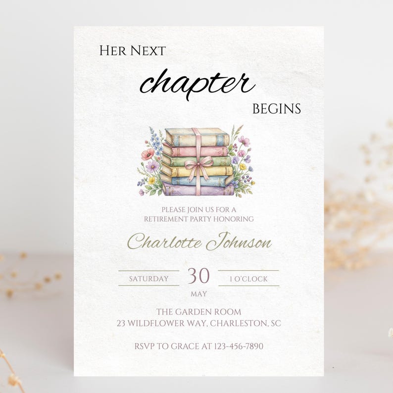 Her Next Chapter Begins Retirement Party Invitation, Rustic Boho ...