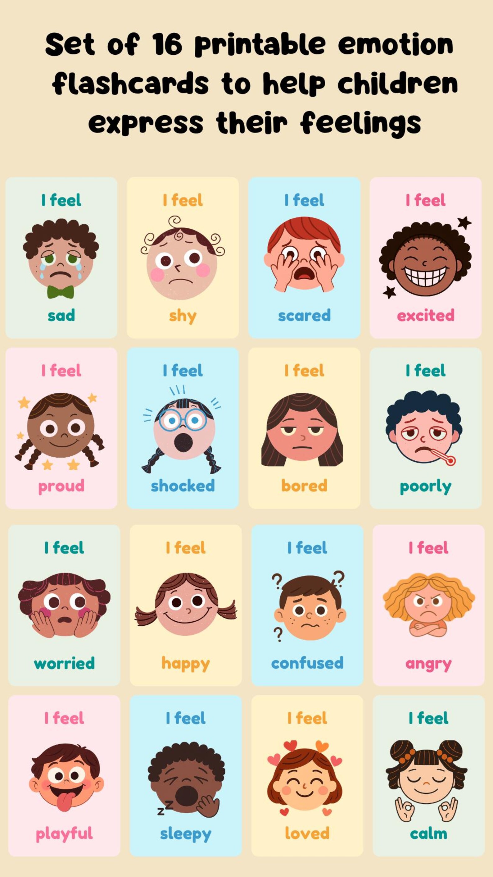 Printable Emotion Flashcards for Kids | Feelings Cards | Social ...