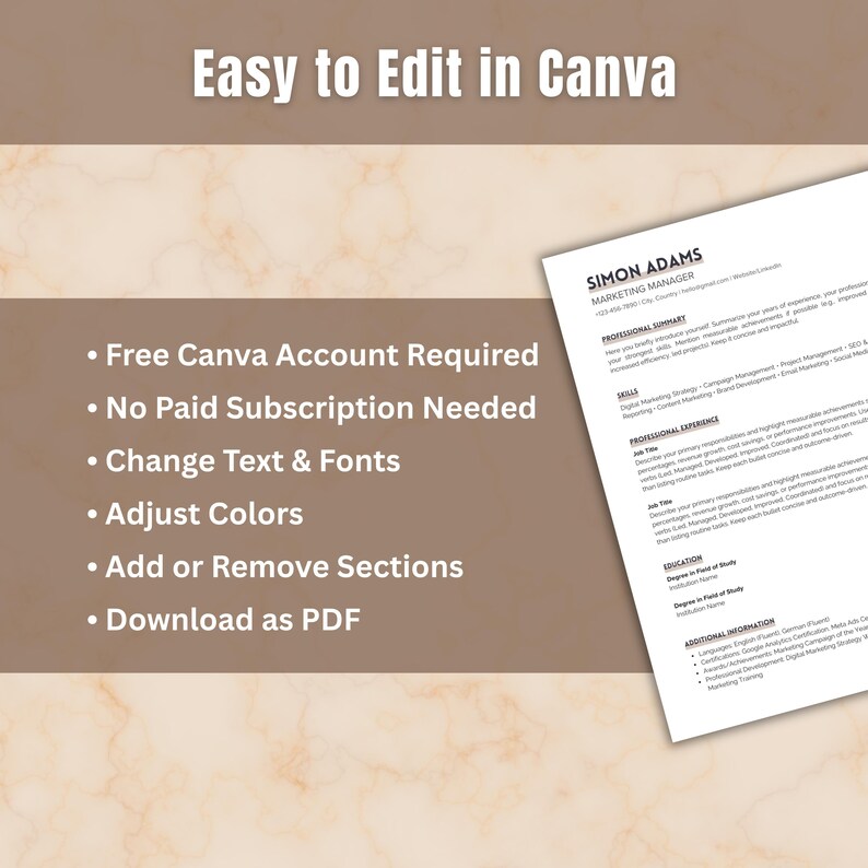 ATS Friendly Resume Template | Modern Minimal Canva CV (digital ...