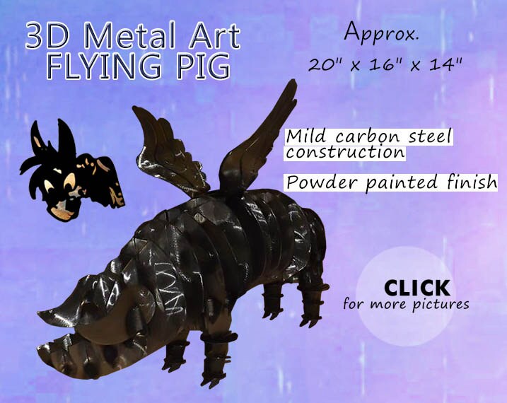 Flying Pig Metal Art, Steel Flying Pig Art, Garden Art Pig by Brown ...