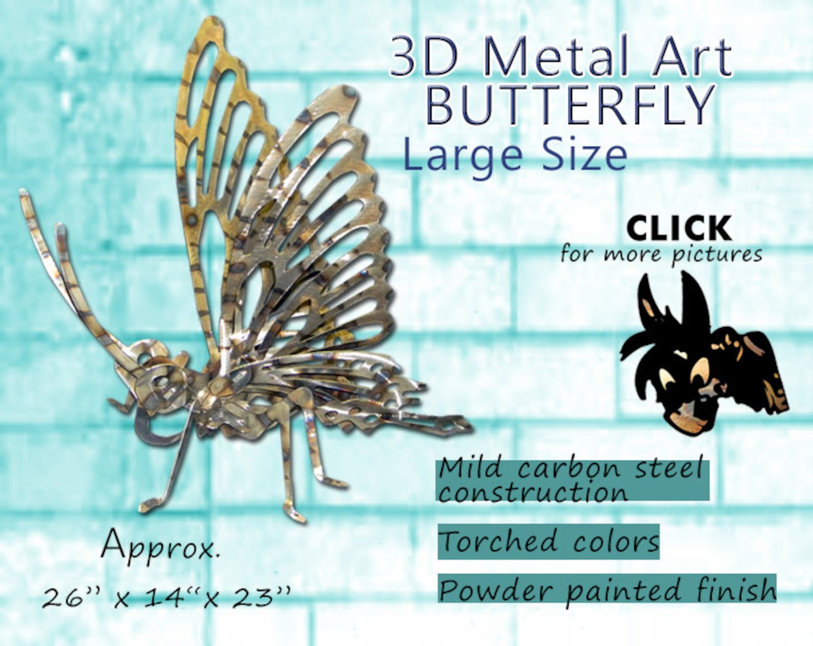 LARGE Metal Art Butterfly, Steel Art Butterfly, Garden Art Butterfly by ...