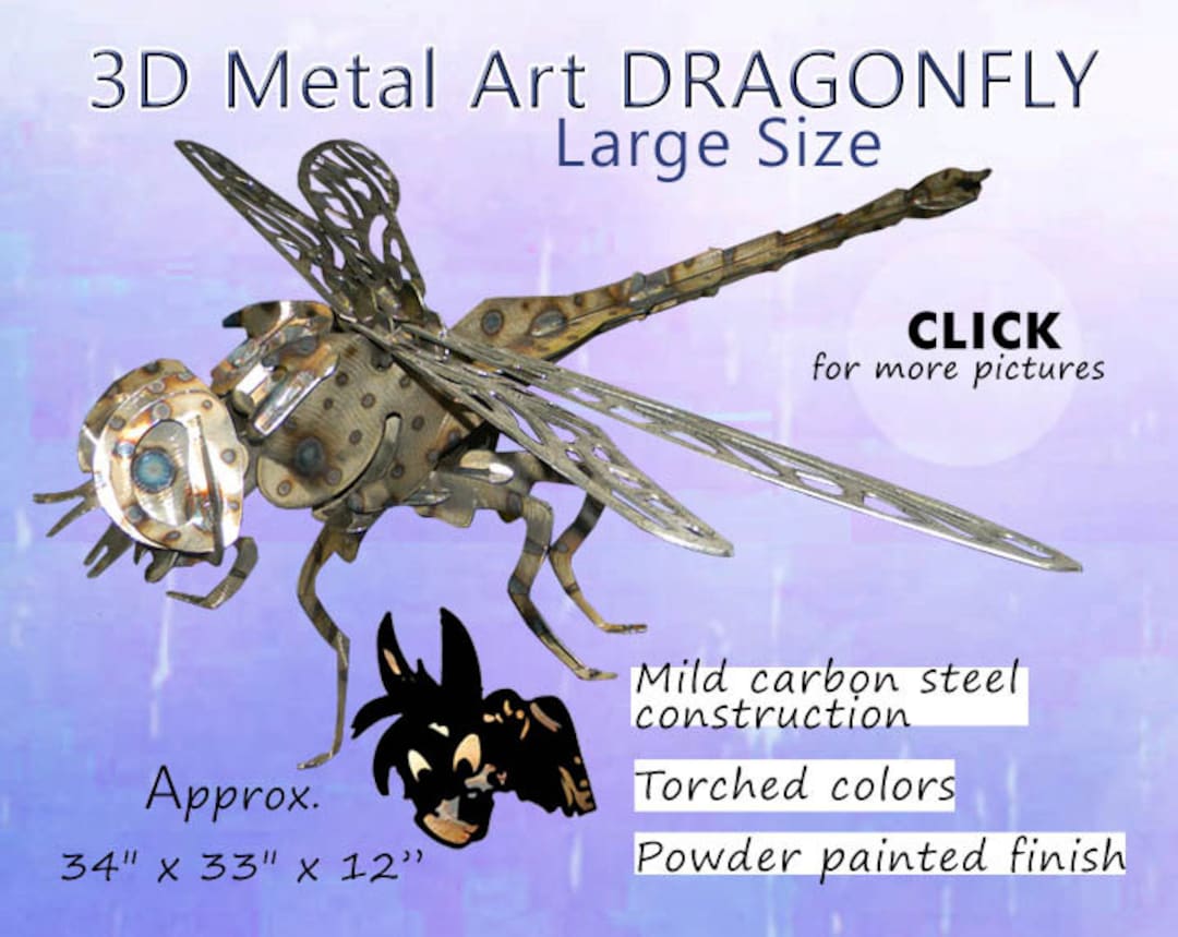 Large Steel Dragonfly Art: Torched Metal Garden Decor (34x33x12) - Etsy