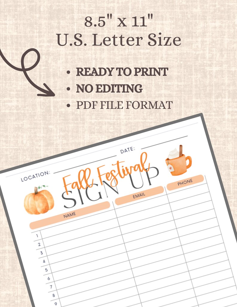 Fall Events Sign up Sheet Bundle - Etsy