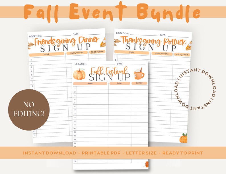 Fall Events Sign up Sheet Bundle - Etsy