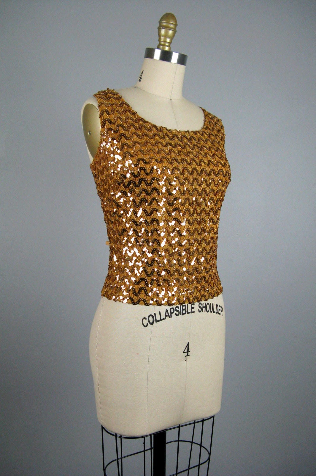 Vintage 1960s Gold Sequin Shell Top 60s Sparkling Sleeveless | Etsy