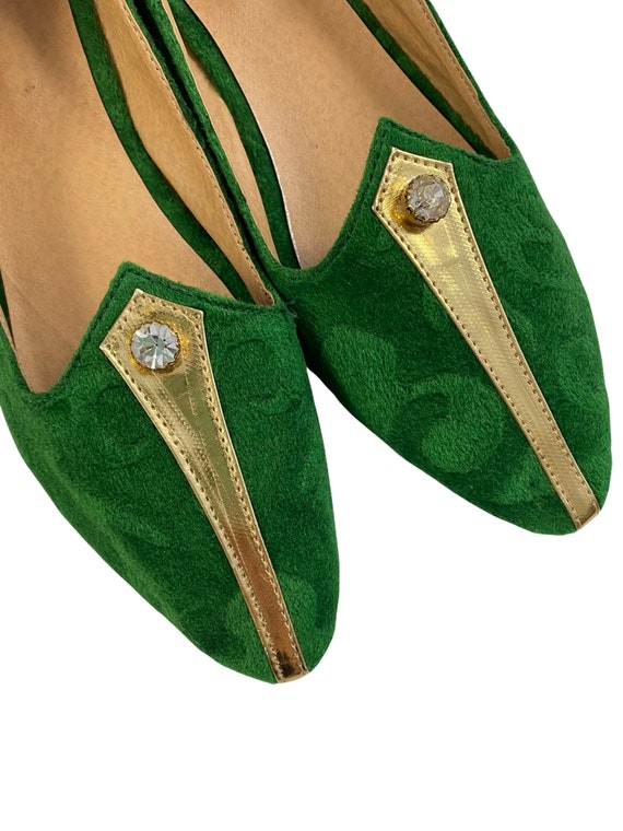 Vintage 1970s Emerald Green and Gold Fuzzy Pixie Slip… - Gem