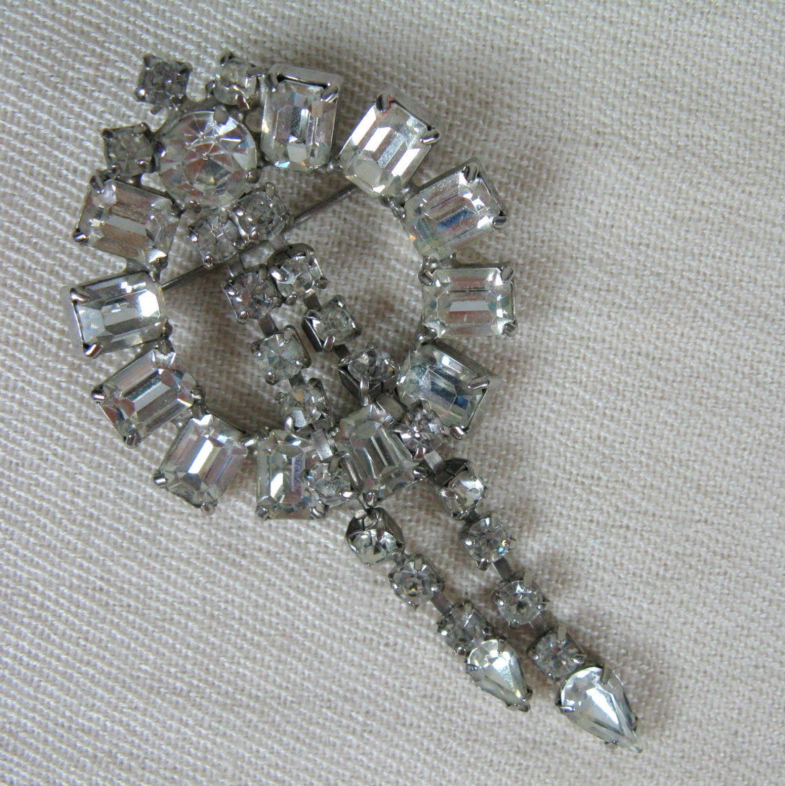 Vintage 1950s Brooch 50s Clear Rhinestone Brooch Pin With - Etsy