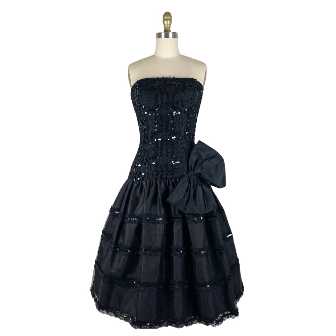Vintage 1980s Black Tulle Strapless Cocktail Dress by Nadine Size XS - Etsy