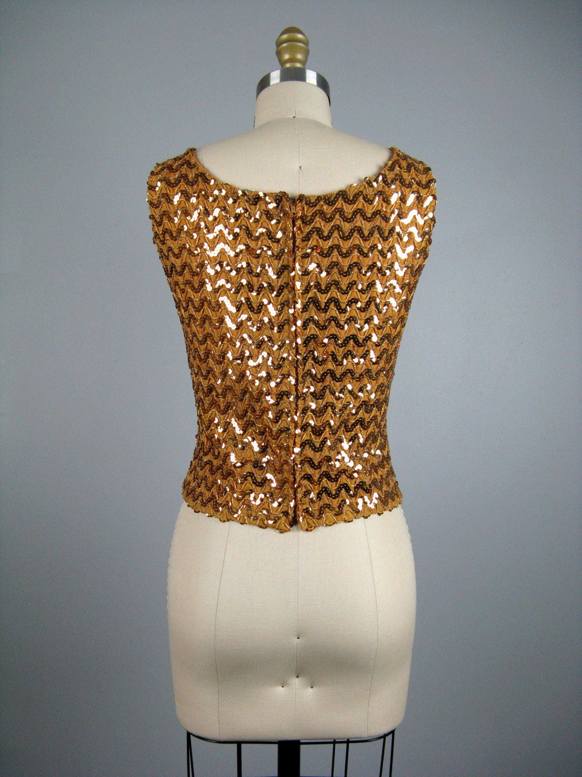 Vintage 1960s Gold Sequin Shell Top 60s Sparkling Sleeveless | Etsy