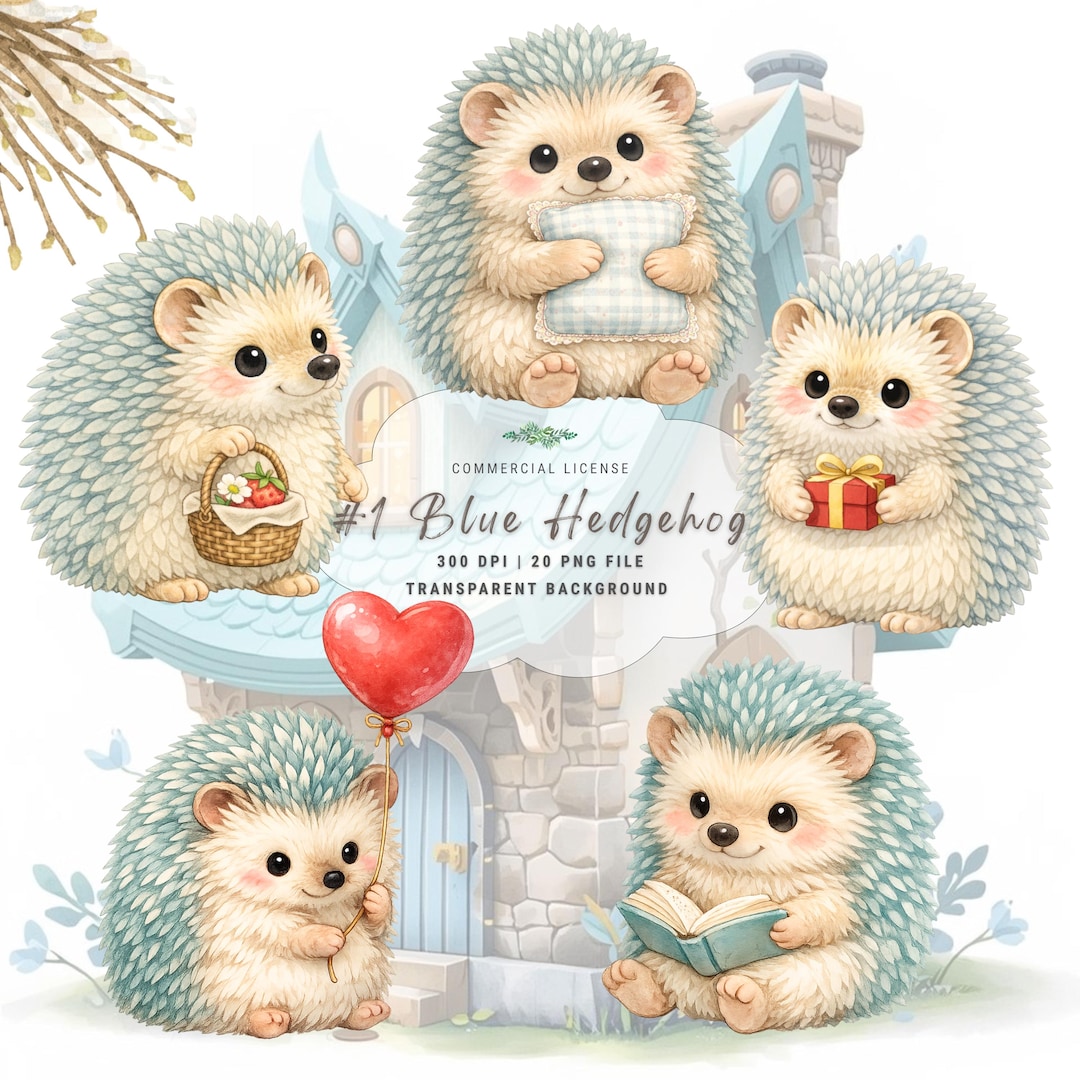 Blue Watercolor Hedgehog Clipart Bundle, 20 Simple Activities ...