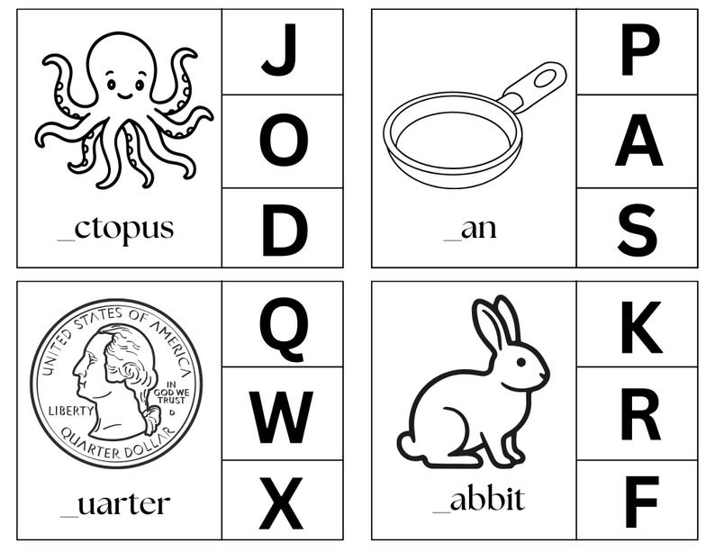 Picture Beginning Sound Letter Matching and Recognition Clip Cards - Etsy