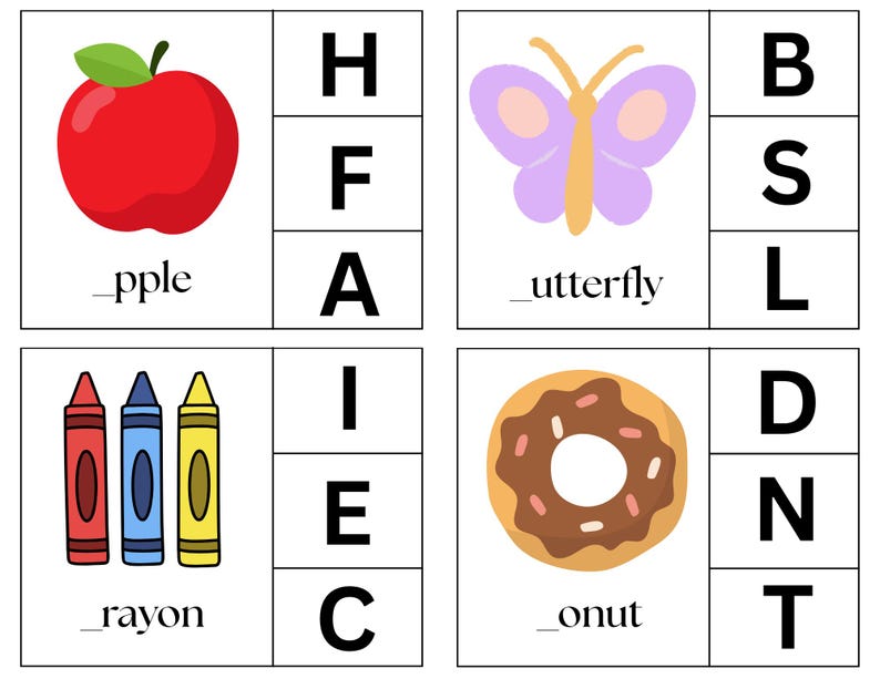 Picture Beginning Sound Letter Matching and Recognition Clip Cards - Etsy