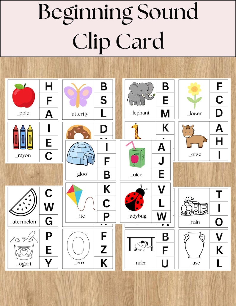 Picture Beginning Sound Letter Matching and Recognition Clip Cards - Etsy