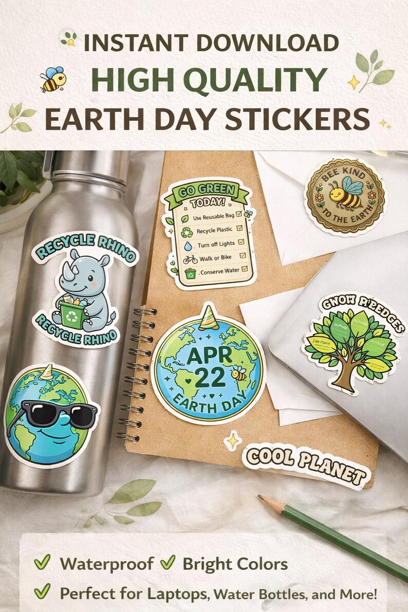 Earth Day Digital Stickers, 6 Interactive Planner Stickers, Goodnotes ...