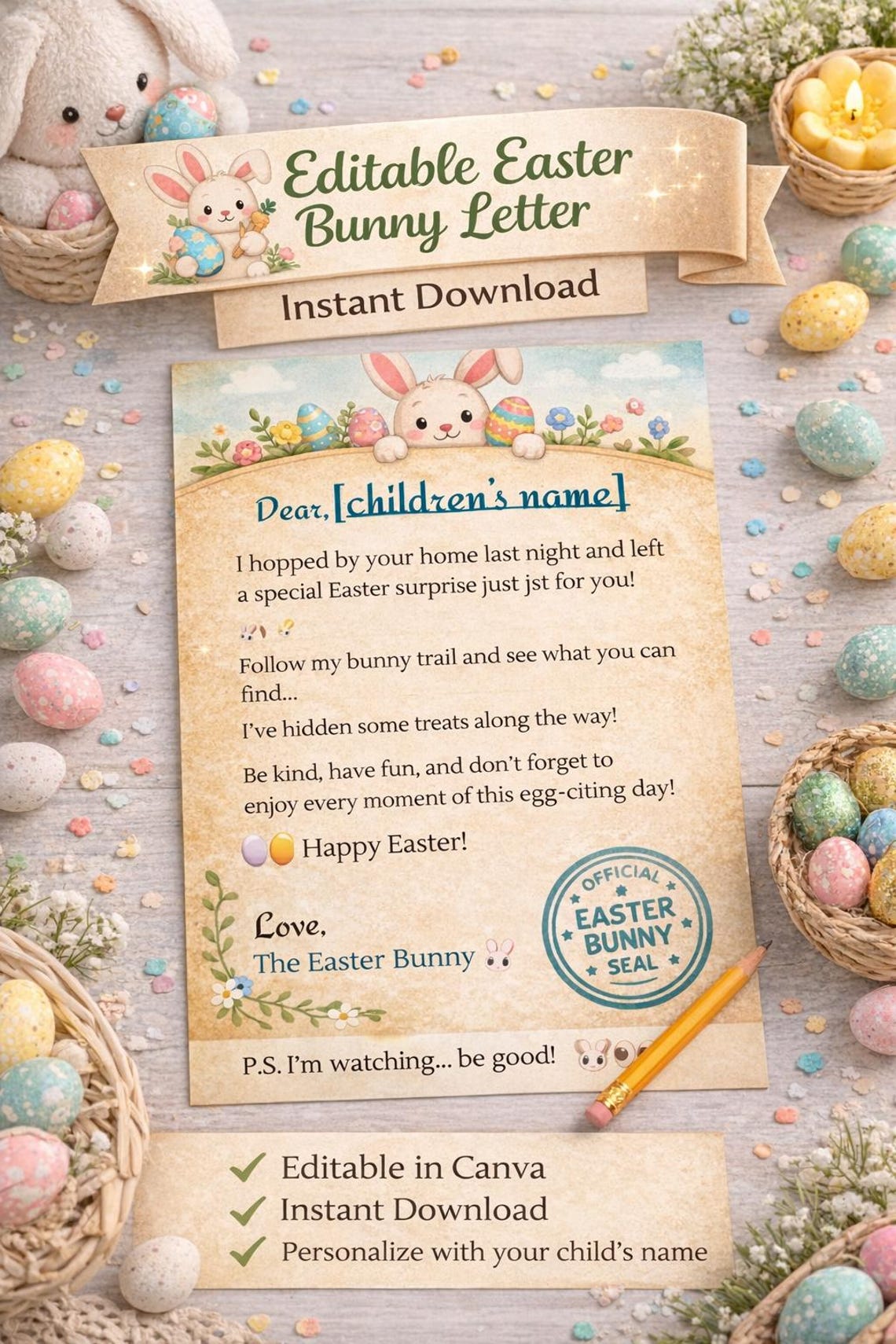 Editable Easter Bunny Letter Template, Printable Easter Bunny Letter ...