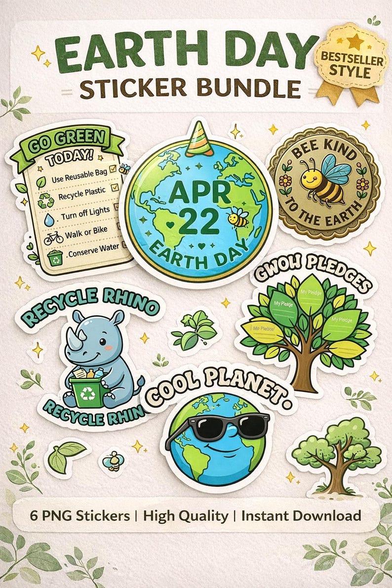 Earth Day Digital Stickers, 6 Interactive Planner Stickers, Goodnotes ...