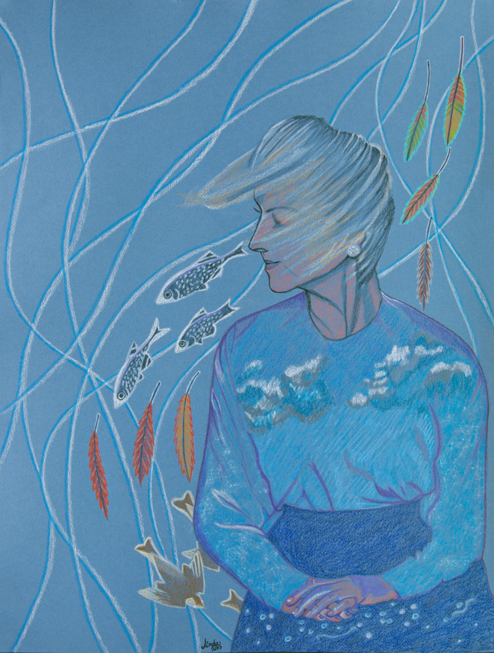 Art Print Fantasy Elder Crone With Fish Leaves and Wind - Etsy