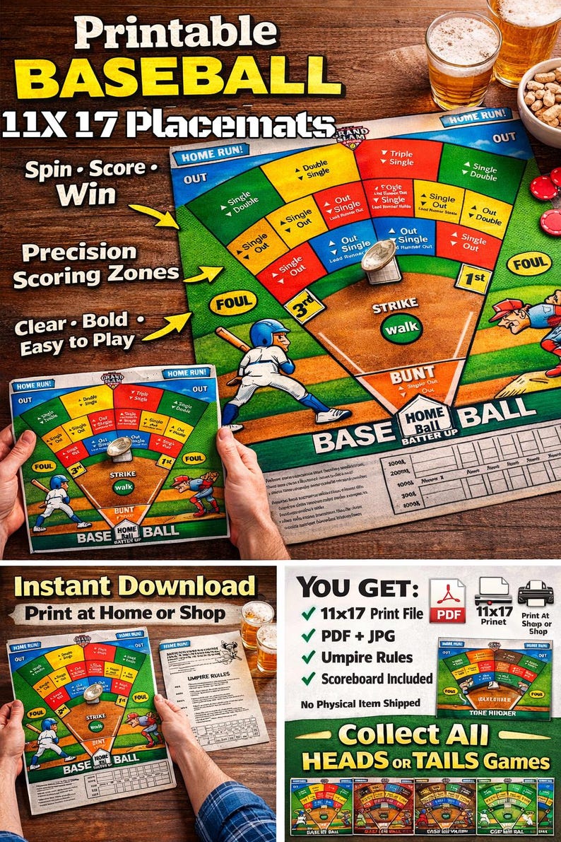 Baseball - Basketball Placemats "heads or Tails" Game - Download ...
