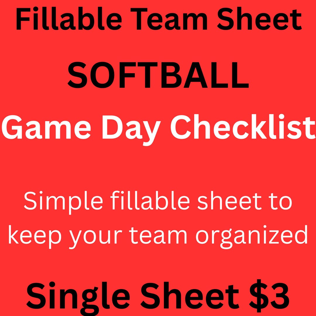Softball Game Day Checklist Printable Fillable PDF - Etsy